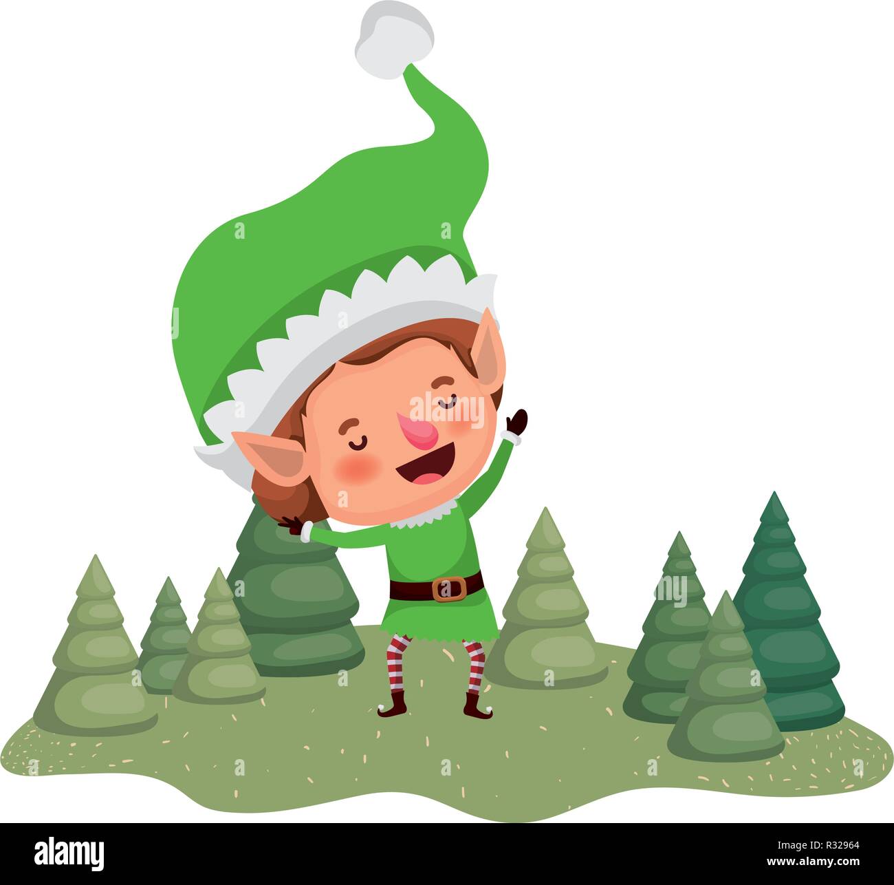 elf moving with christmas trees avatar character Stock Vector Image ...