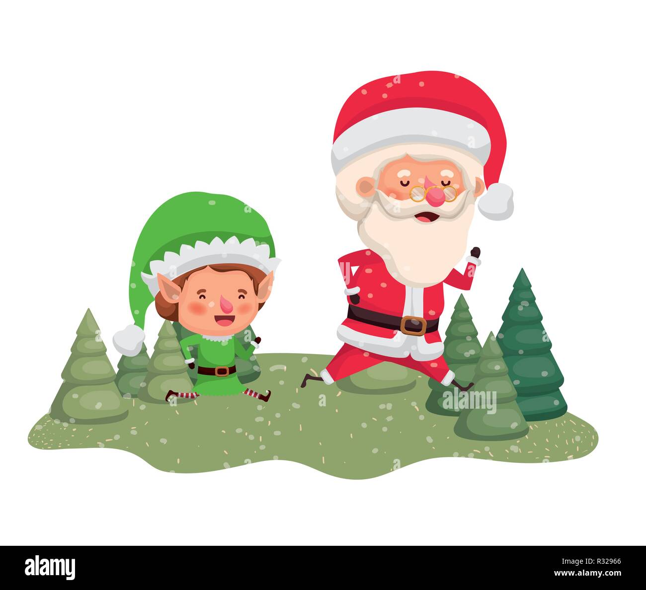 santa claus with elf moving with christmas trees Stock Vector Image ...