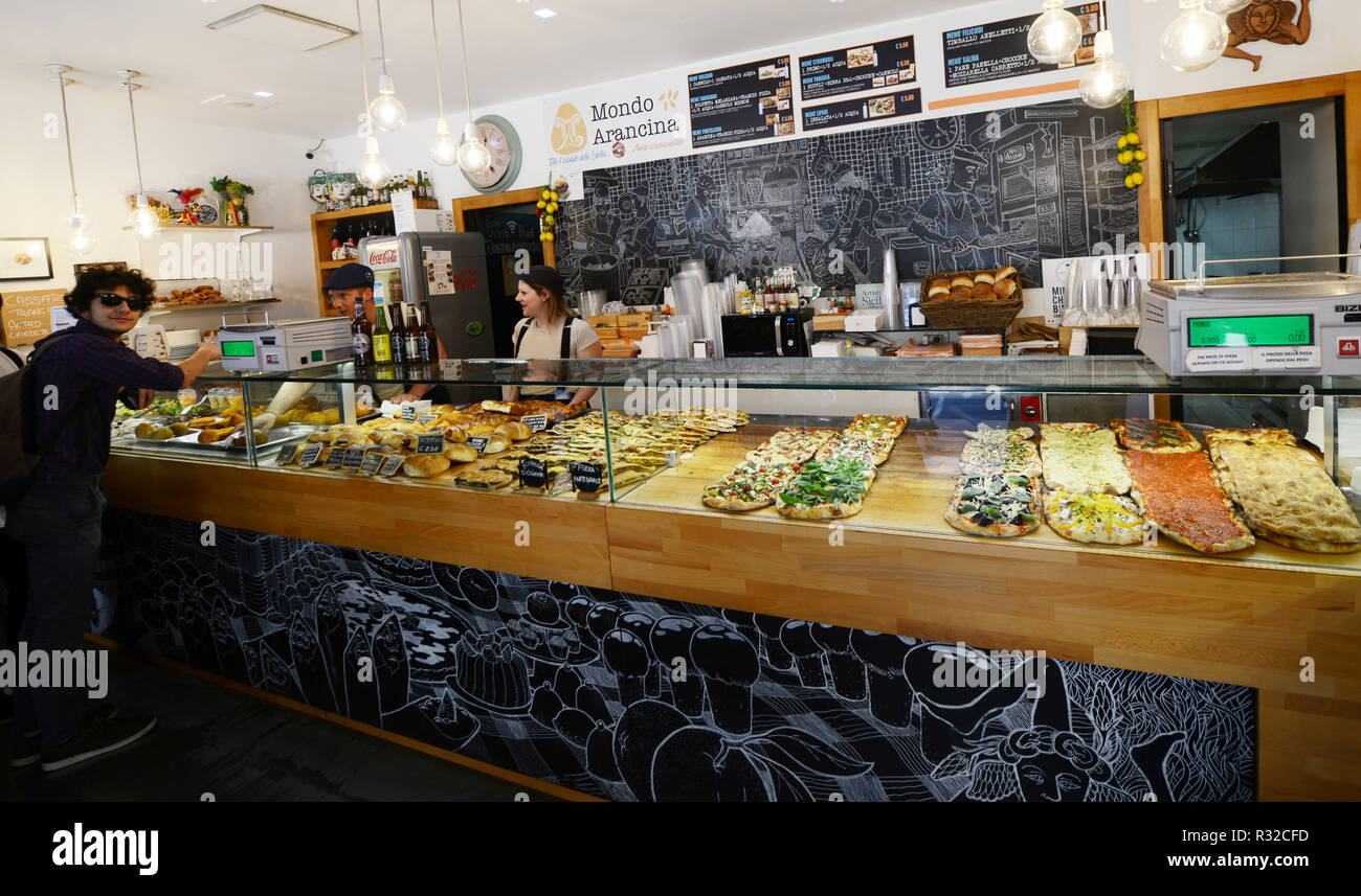 A pizzeria and Italian snack shop near Piazza del popolo in Rome Stock ...