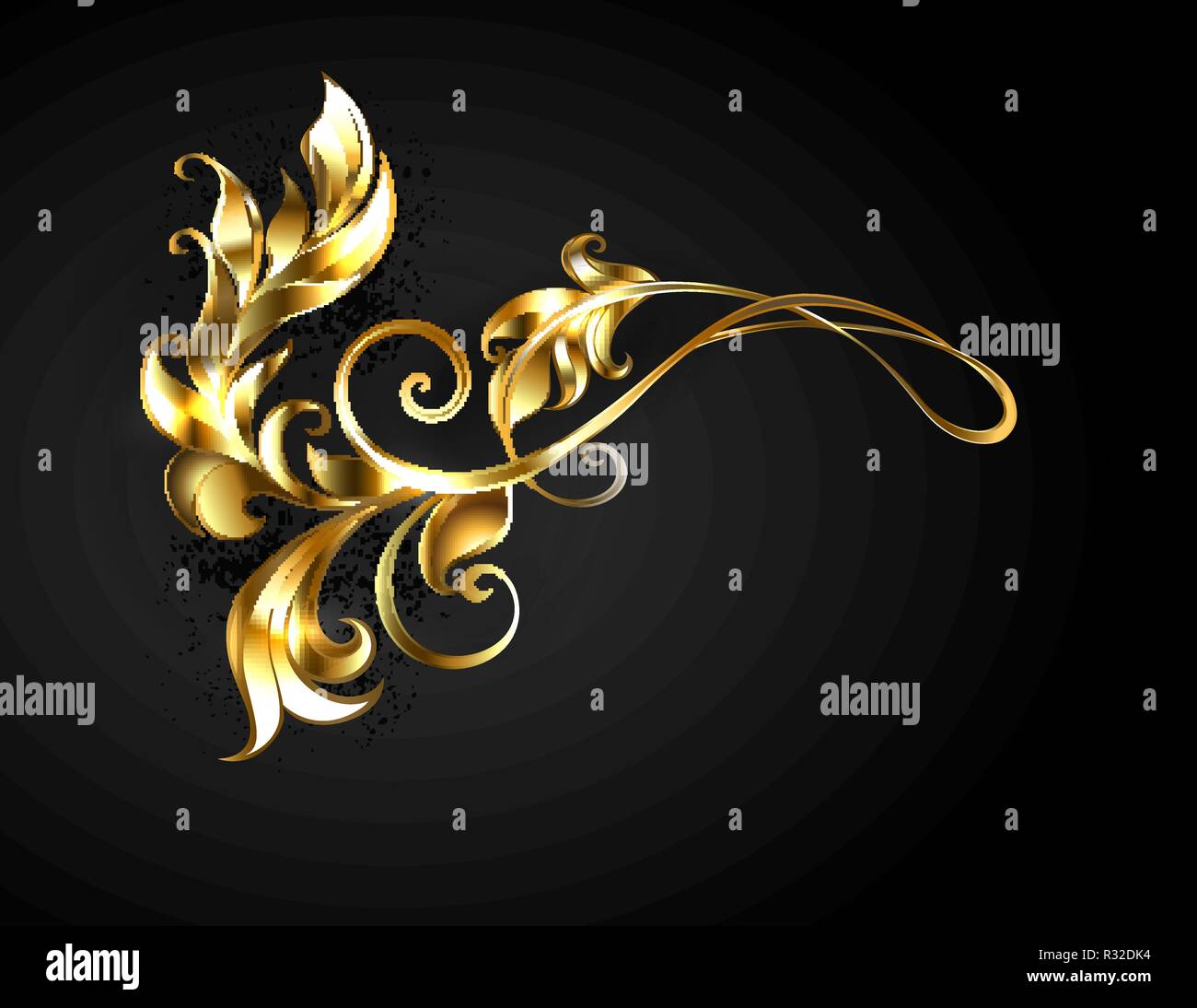 Asymmetric, patterned gold frame scroll on black background Stock ...