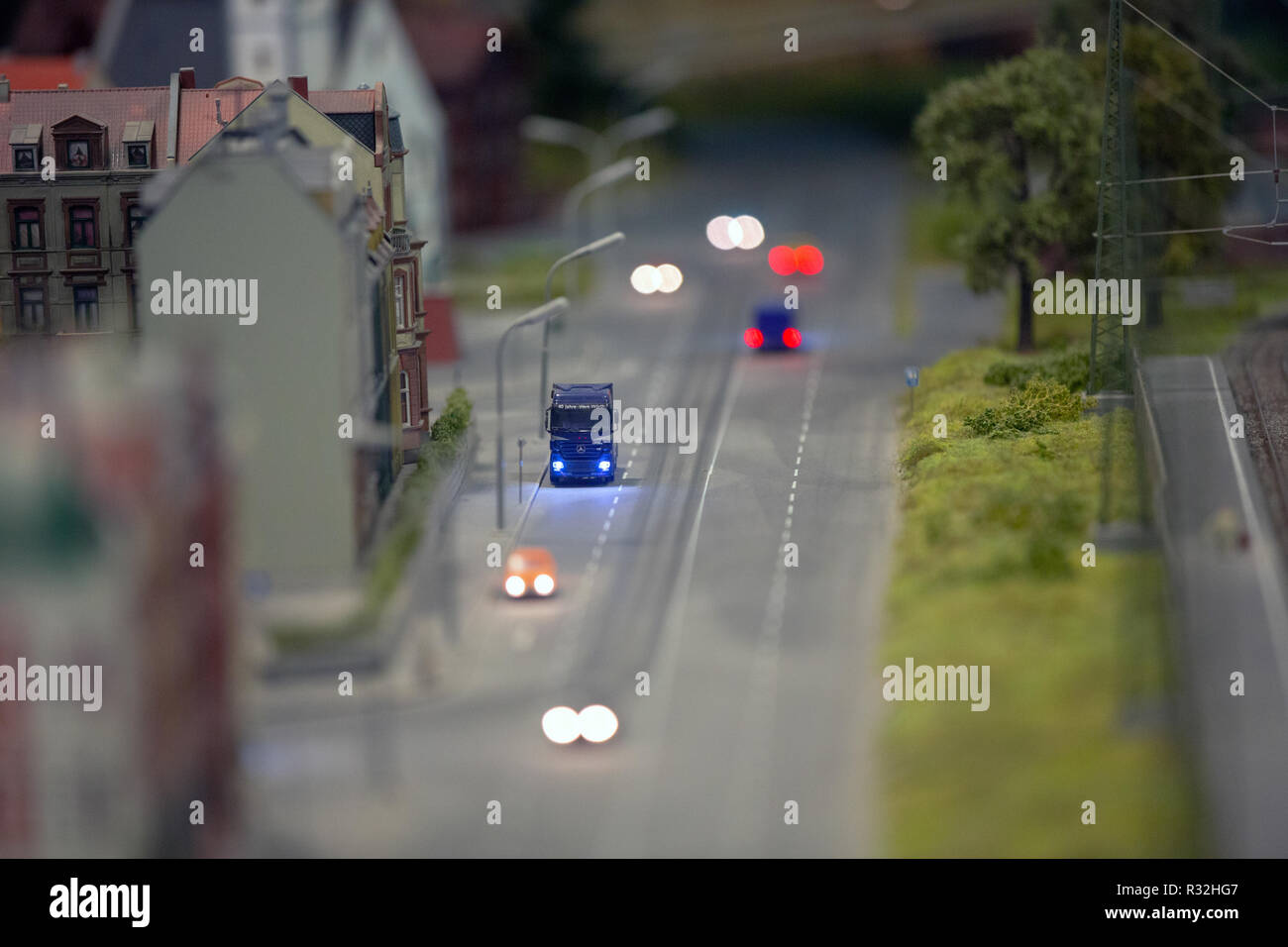 Long city road miniatures Stock Photo - Alamy