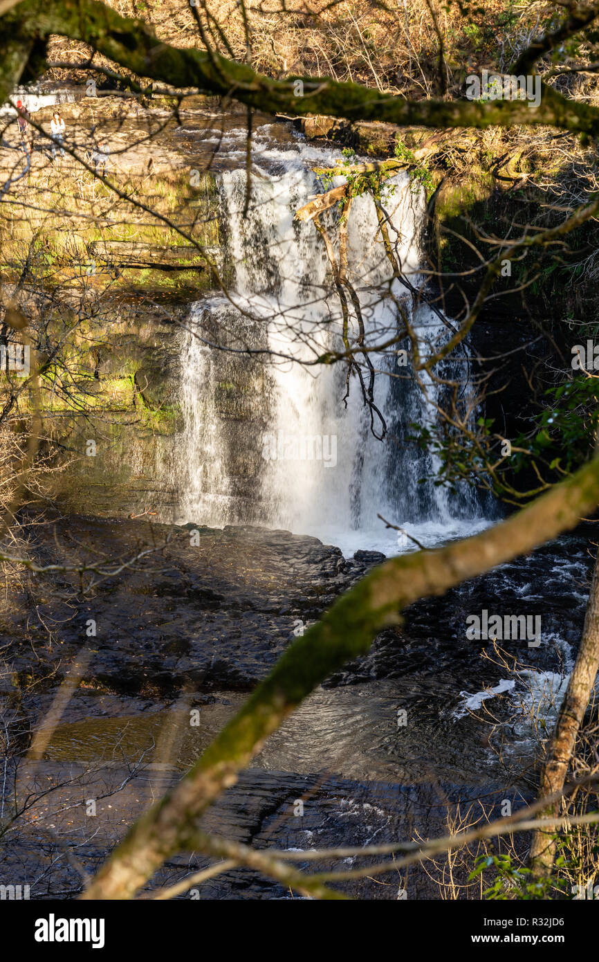 The sgwd clun-gwyn waterfall in the Fforest Fawr Geopark in the Brecon ...