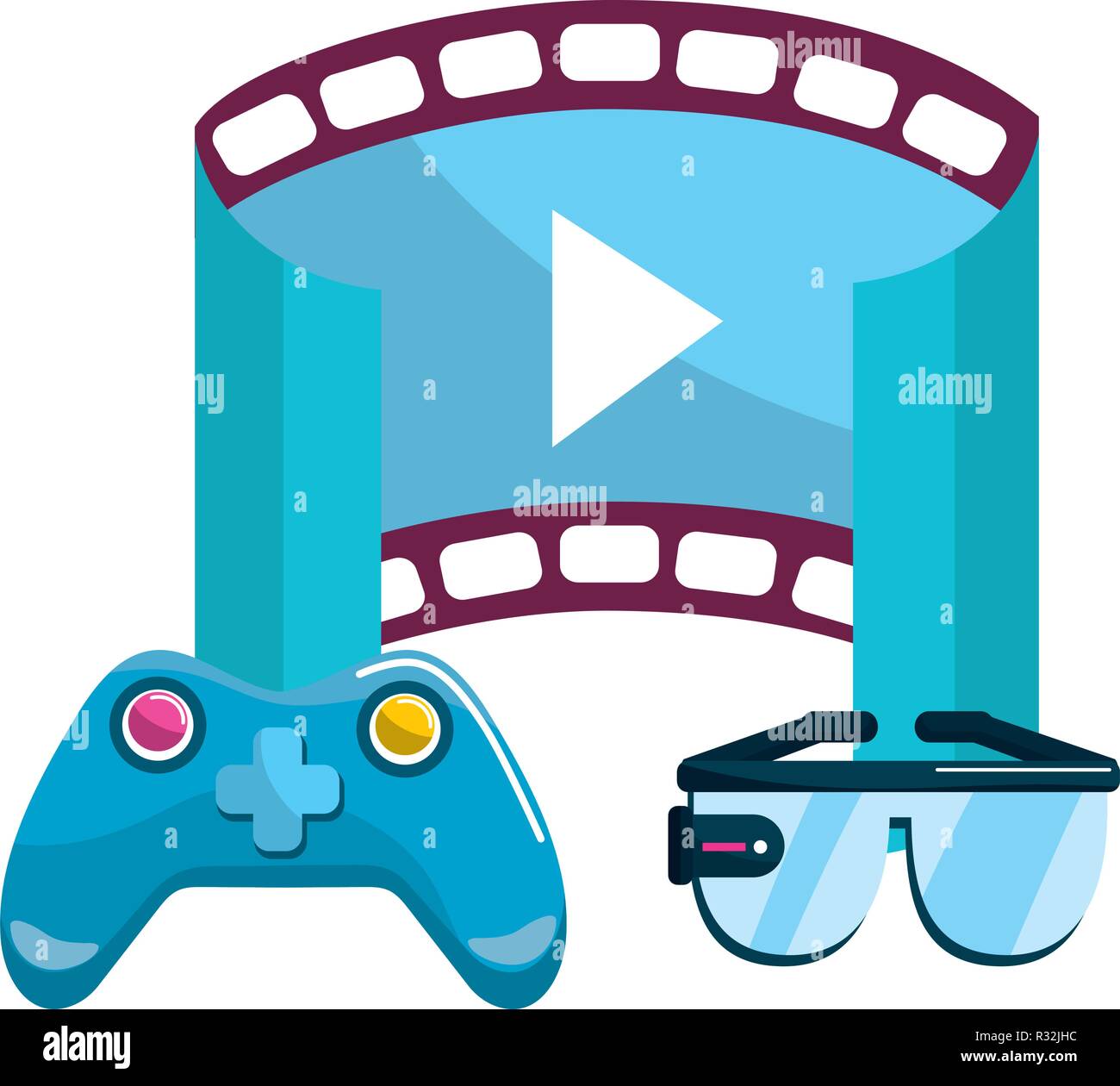 Gamepad and icon set design, Concept of virtual reality technology device modern and innovation ...