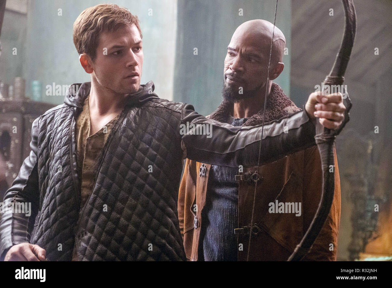 ROBIN HOOD, l-r: Taron Egerton as Robin Hood, Jamie Foxx as Little John ...