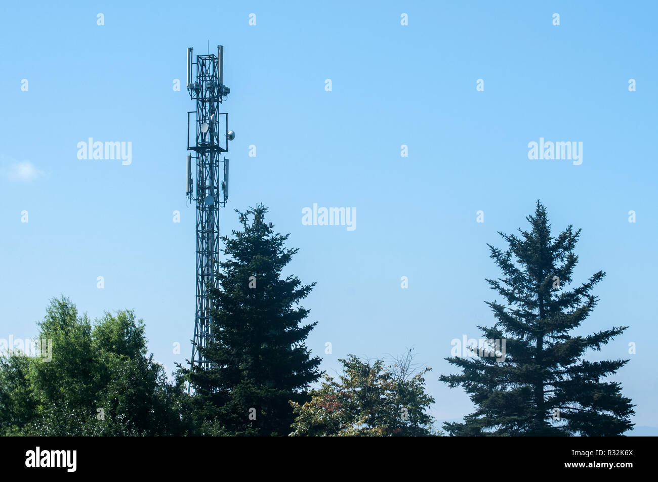 Cell phone antenna on aerial tower used for GSM and UMTS mobile phone ...