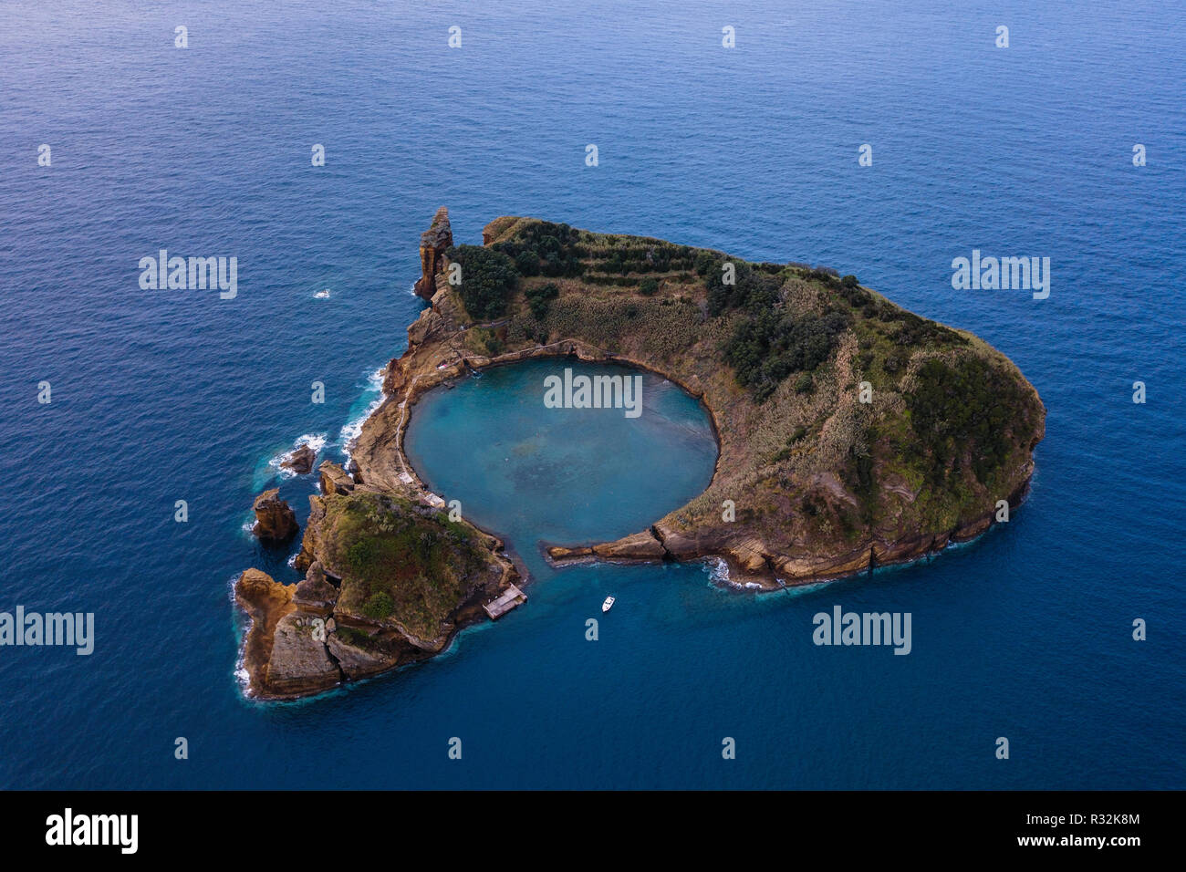 Aerial view of Islet of Vila Franca do Campo near San Miguel island ...