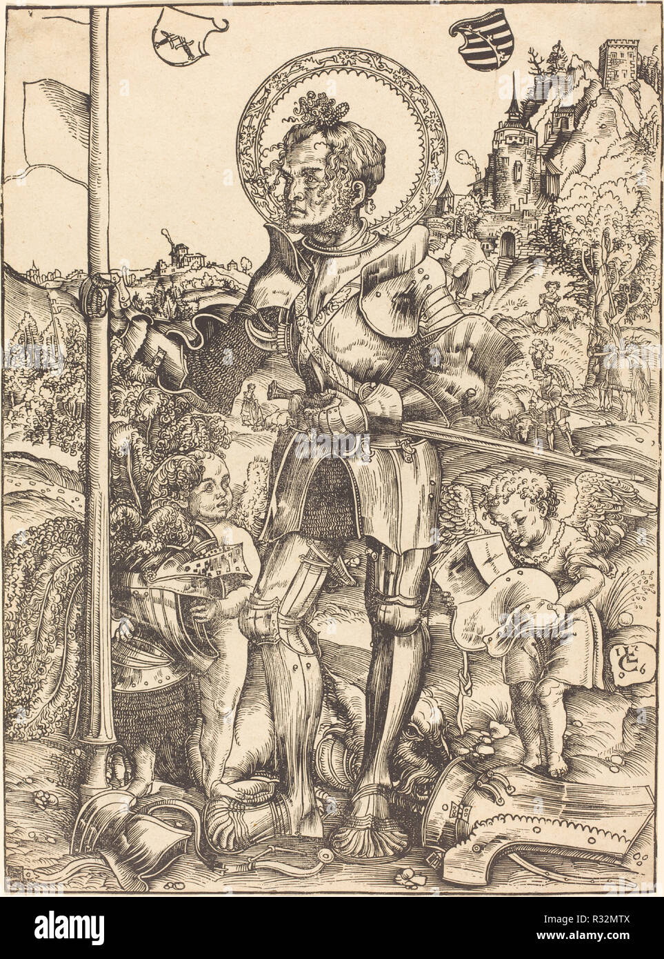 Saint George Standing, with Two Angels. Dated: 1506. Medium: woodcut ...
