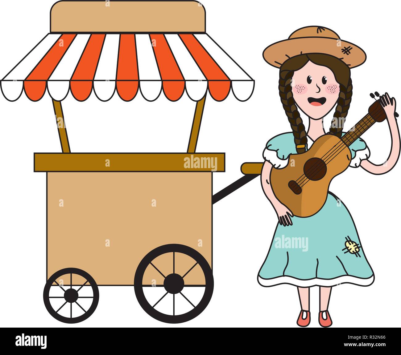 Food cart with cartoon woman design, Fair snack carnival fun and ...