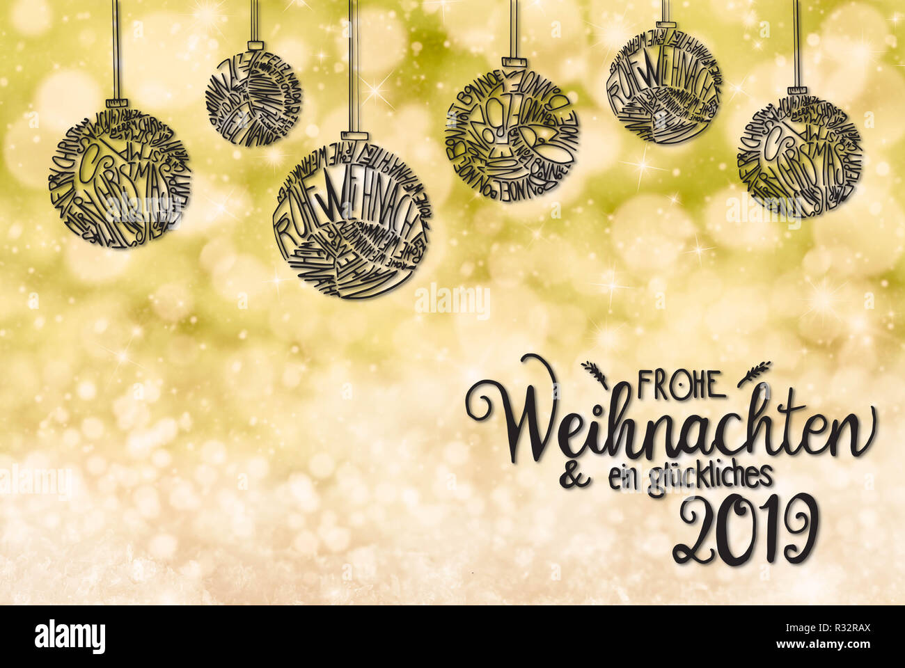 Ball, Calligraphy Glueckliches 2019 Means Happy 2019, Yellow Background ...