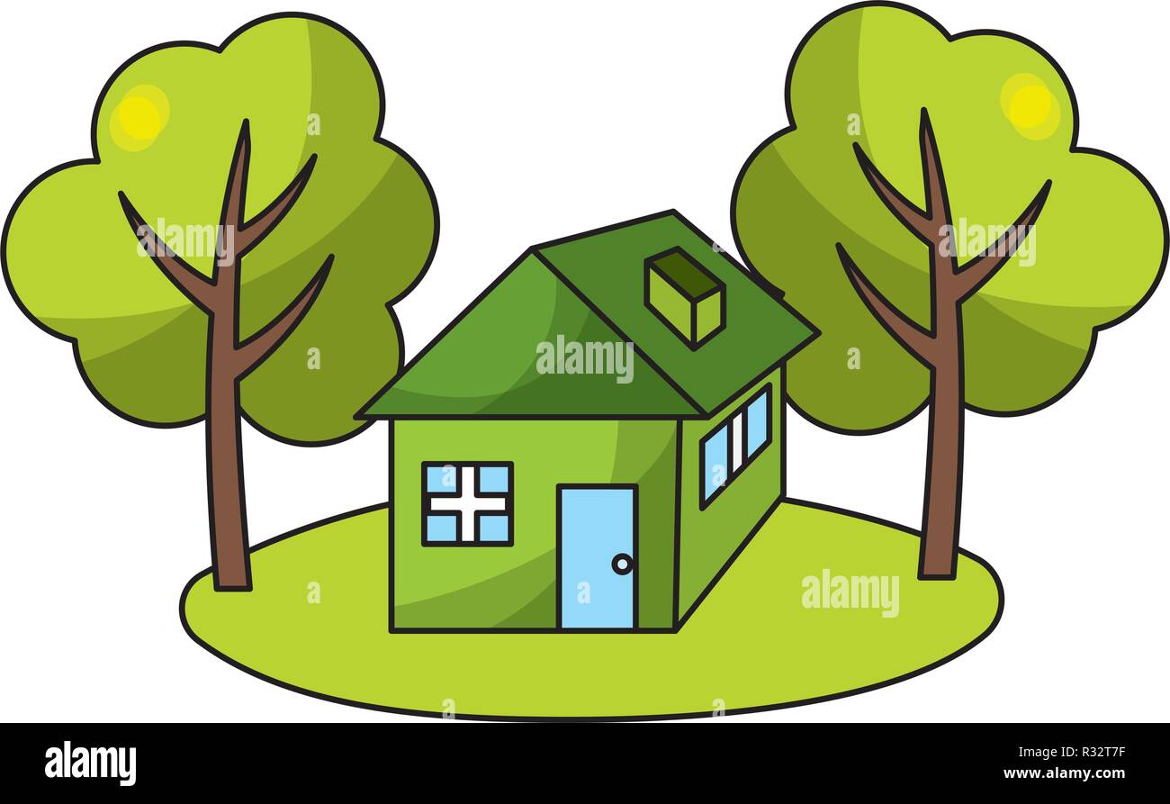 ecological green house with trees cartoon vector illustration graphic ...