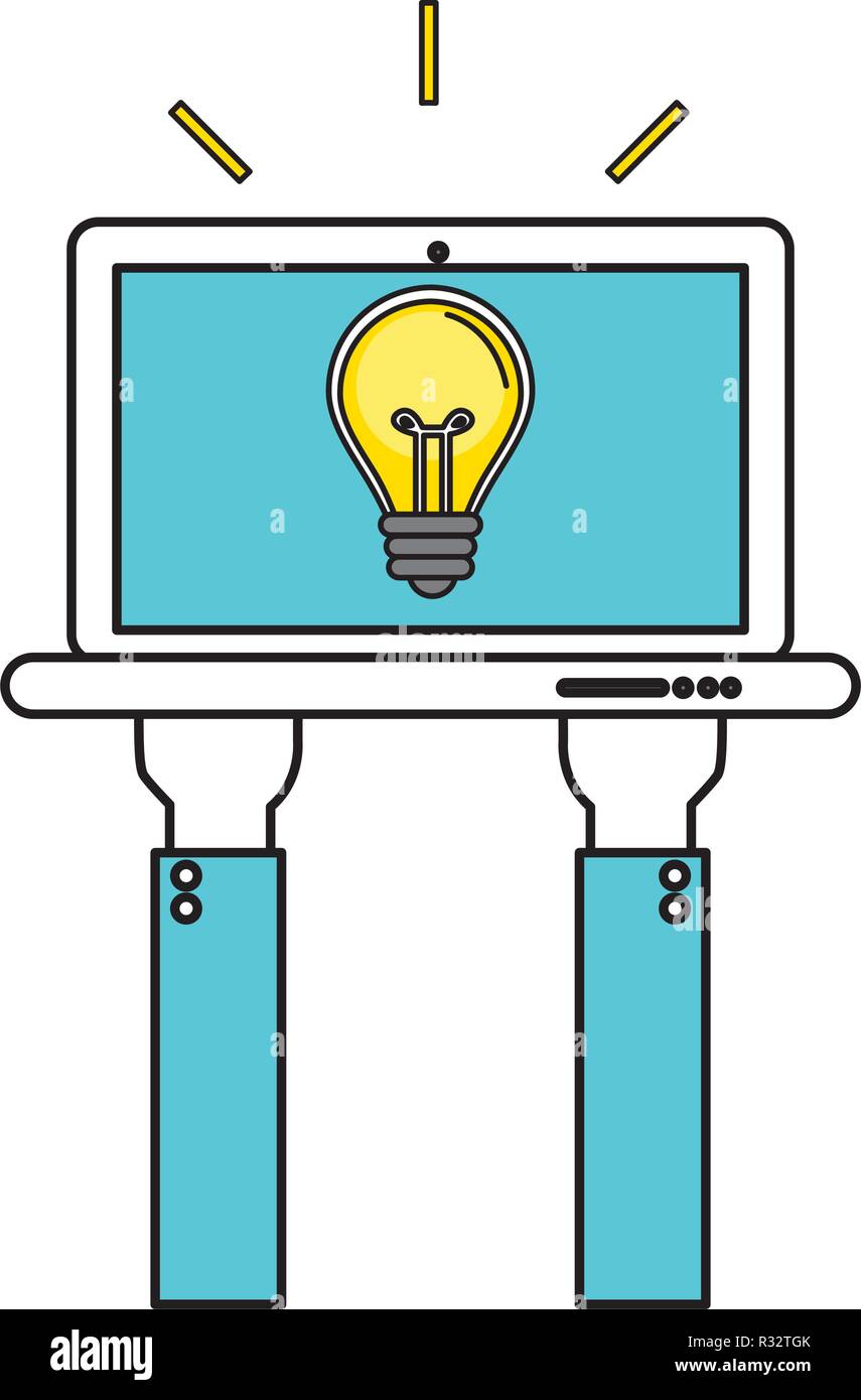idea light bulb on laptop cartoon vector illustration graphic design ...
