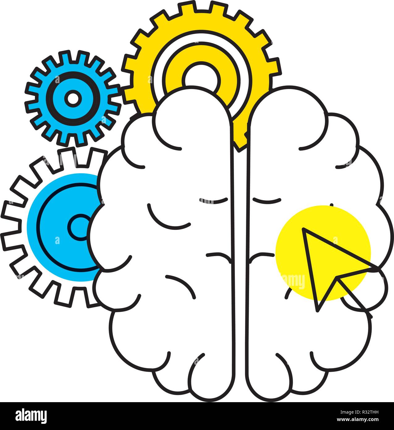 idea brain working with gears and computer cursor cartoon vector ...