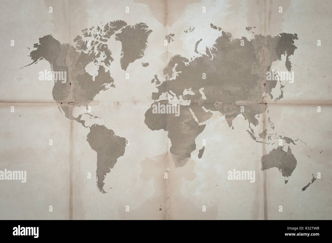 World map shape on Vintage Crumpled paper texture Stock Photo - Alamy
