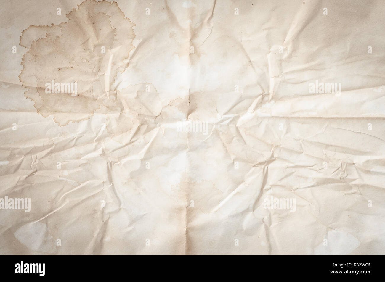 Background texture of crumpled aged paper with spot and stain Stock ...