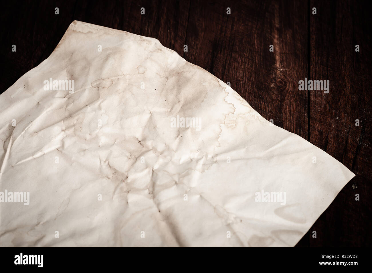 Background texture of crumpled aged paper with spot and stain Stock ...