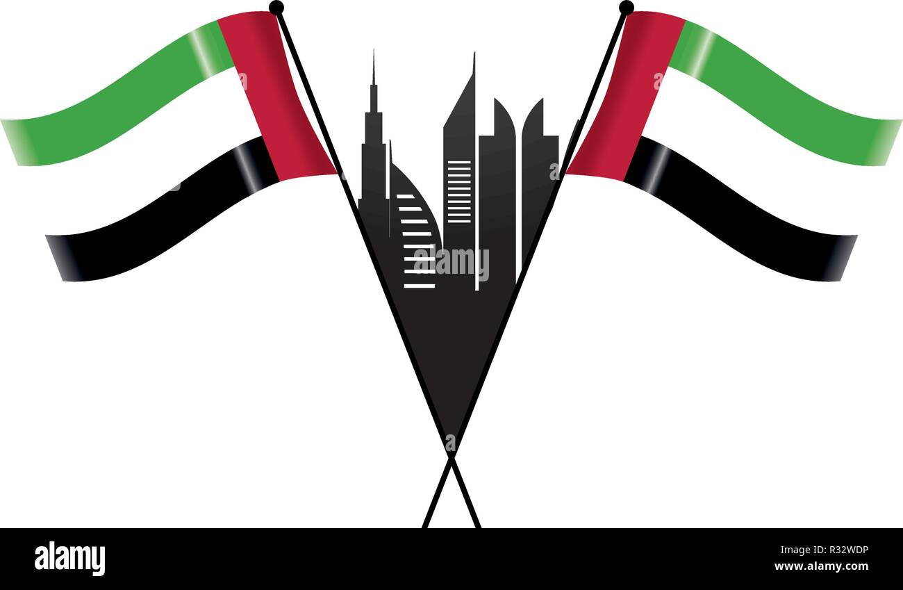 united arab emirates flag with city landscape cartoon vector ...