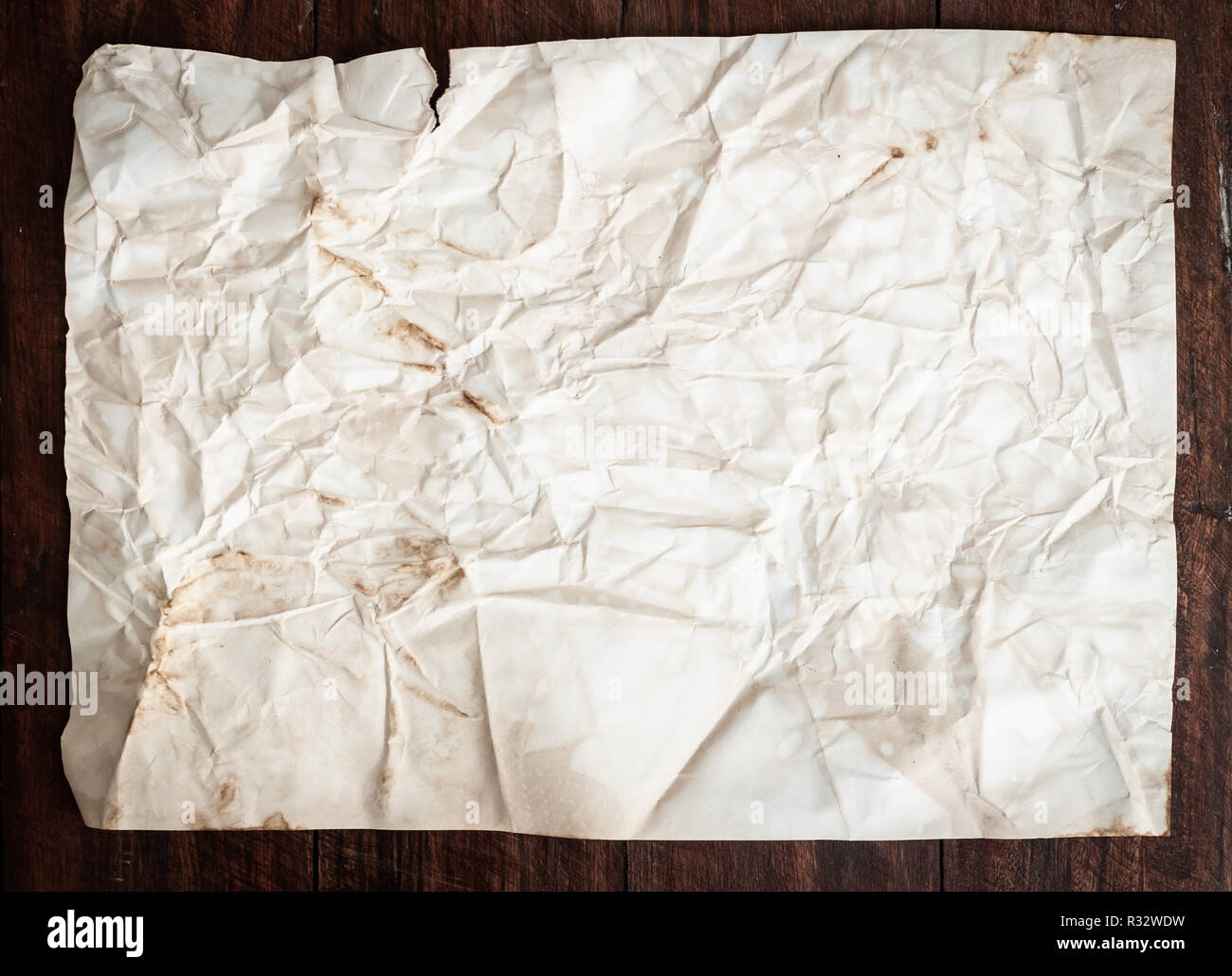 Background texture of crumpled aged paper with spot and stain Stock ...