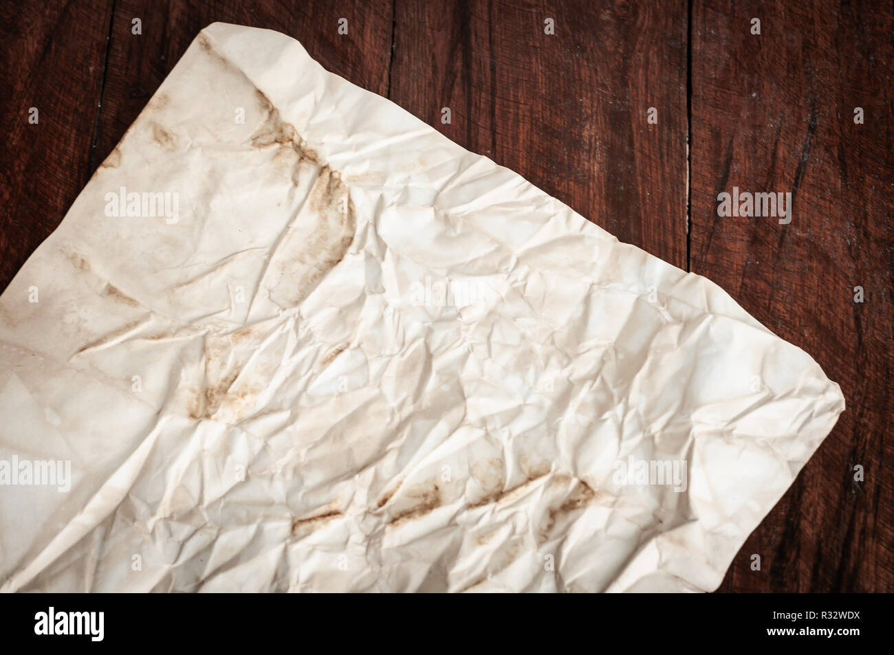 Background texture of crumpled aged paper with spot and stain Stock ...