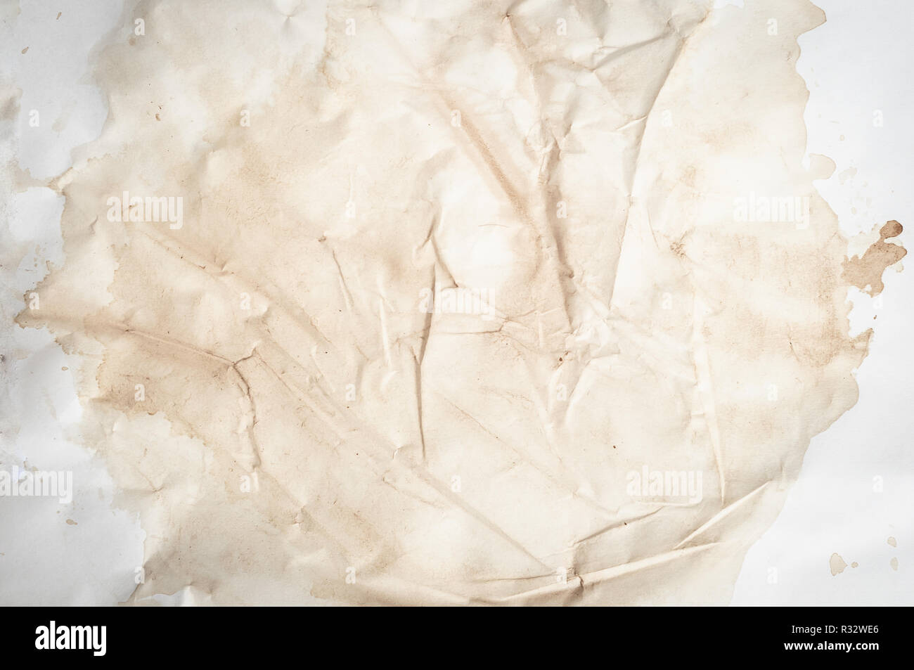 Background texture of crumpled aged paper with spot and stain Stock ...