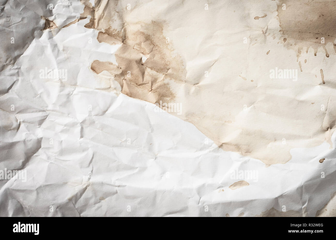 Background texture of crumpled aged paper with spot and stain Stock ...