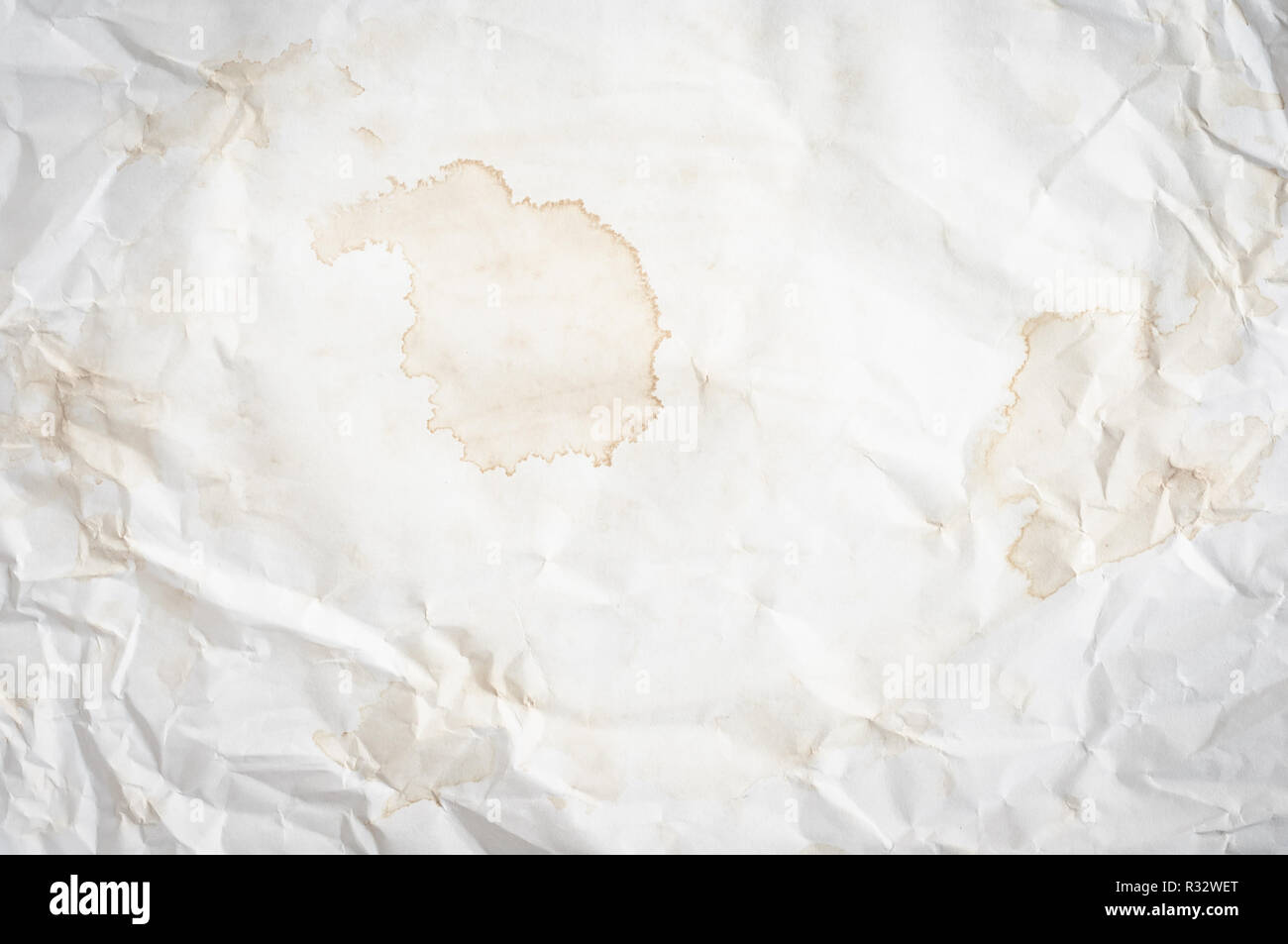 Background texture of crumpled aged paper with spot and stain Stock ...