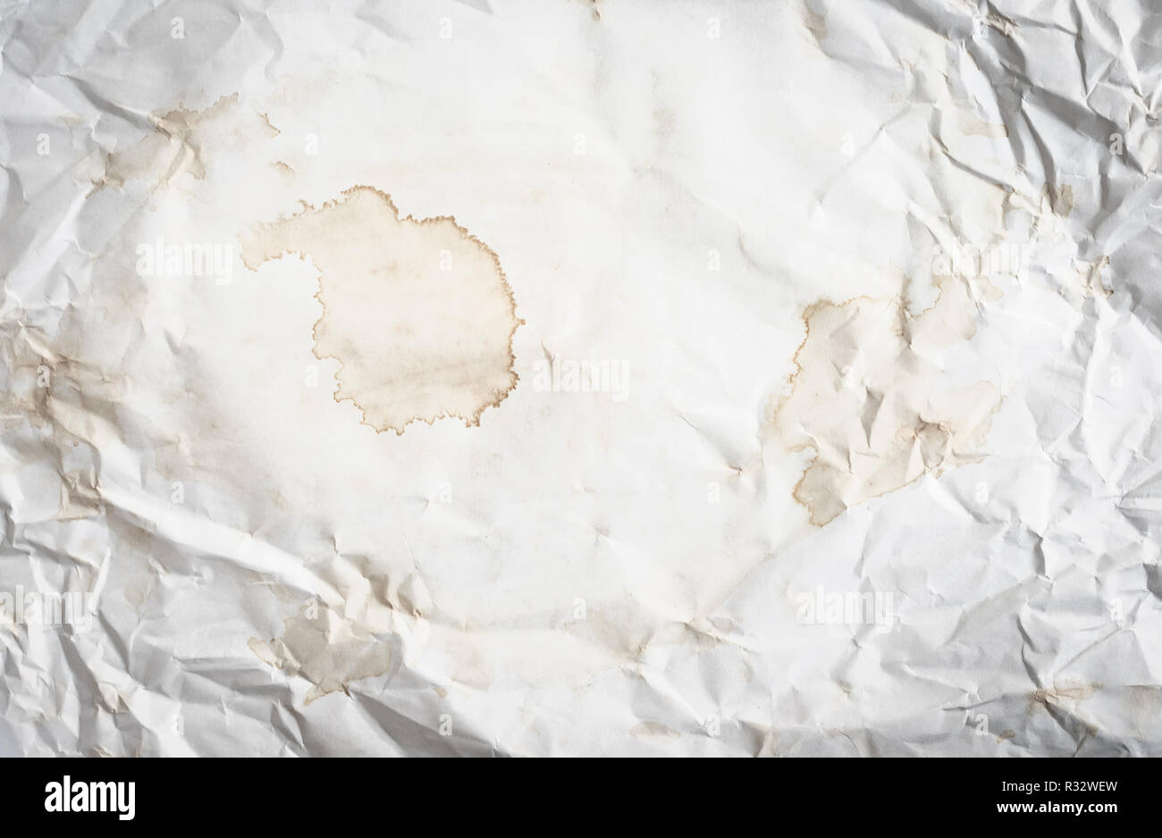 Background texture of crumpled aged paper with spot and stain Stock ...