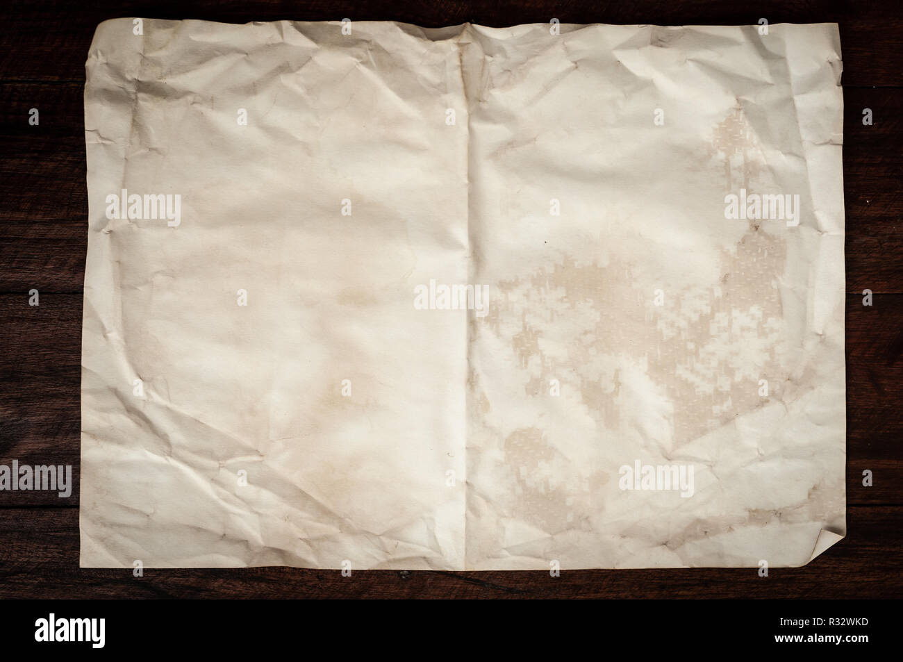Background texture of crumpled aged paper with spot and stain Stock ...