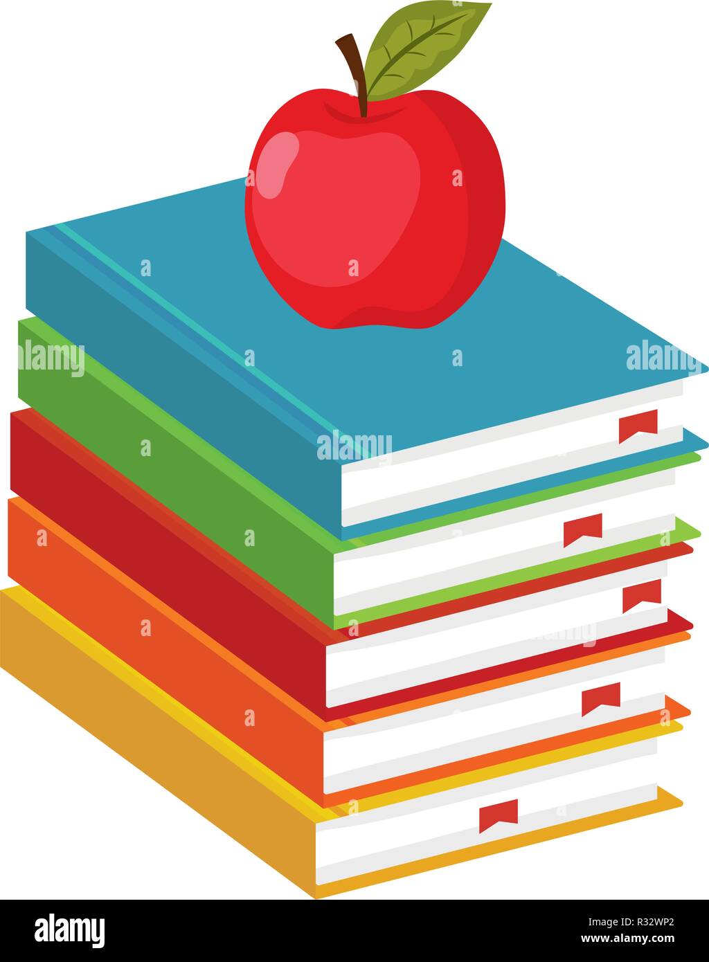 school books with apple cartoon vector illustration graphic design ...