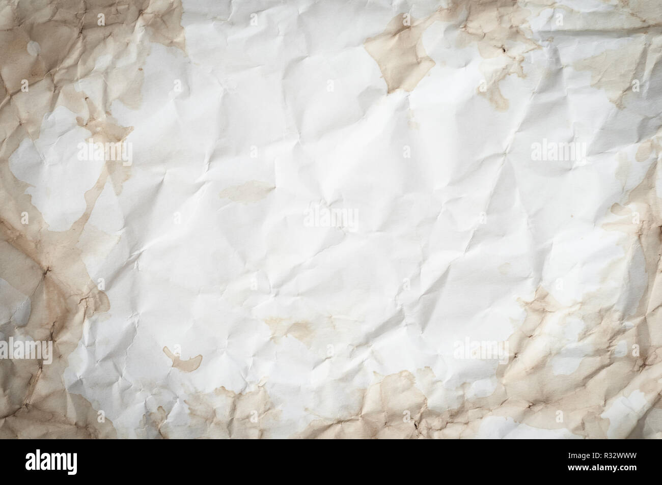 Background texture of crumpled aged paper with spot and stain Stock ...
