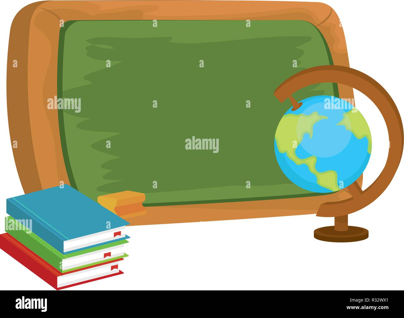 school world map with book in front board cartoon vector illustration ...