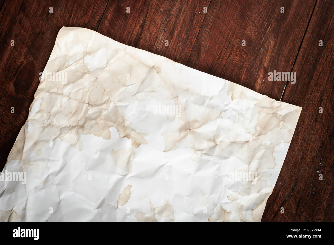 Background texture of crumpled aged paper with spot and stain Stock ...