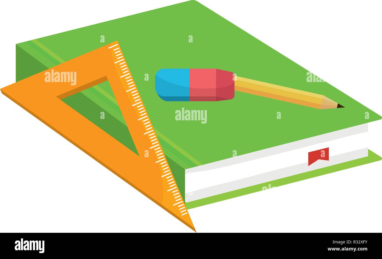 school ruler with book and pencil with eraser cartoon vector ...