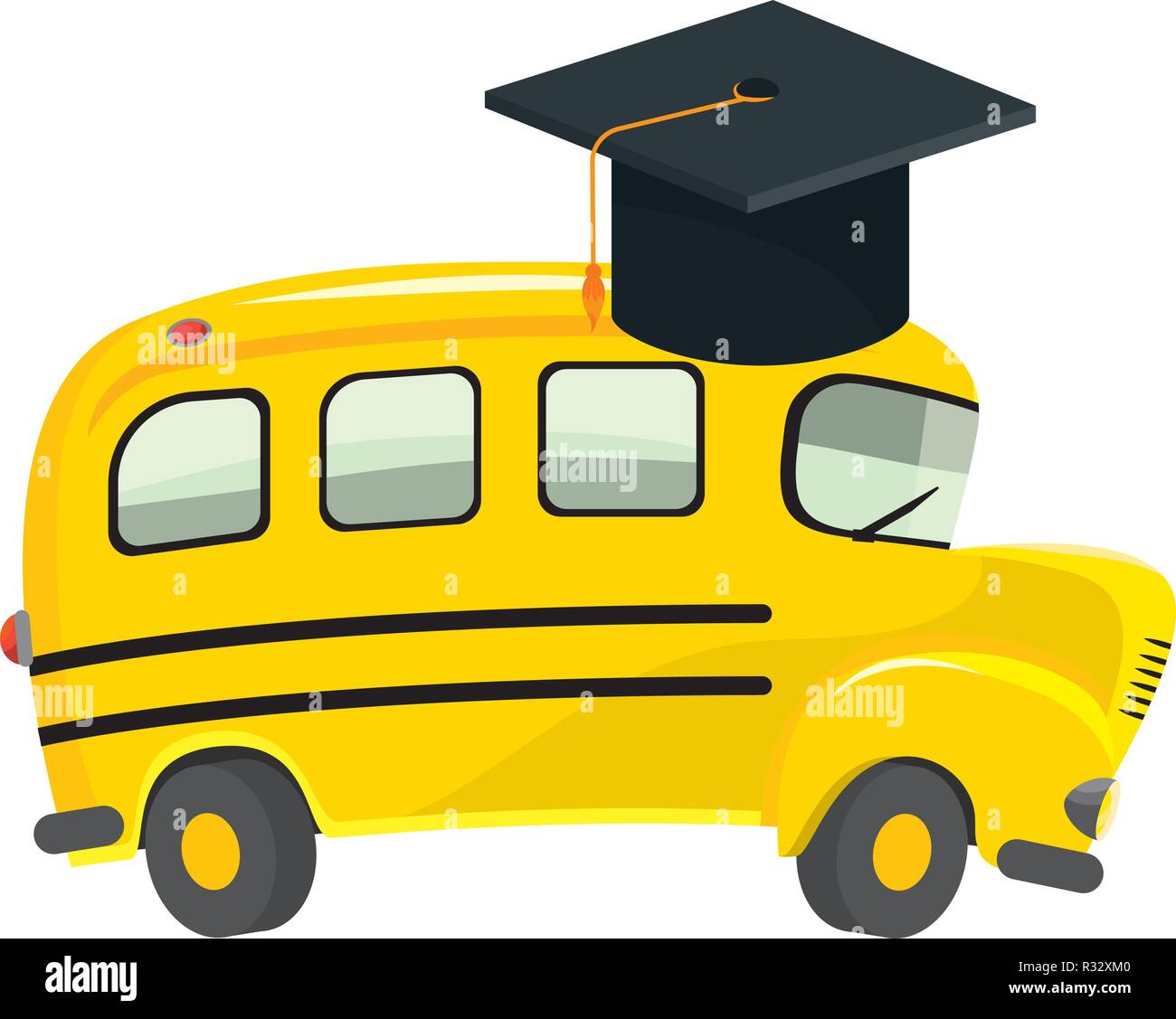 school bus wearing graduation cap cartoon vector illustration graphic ...