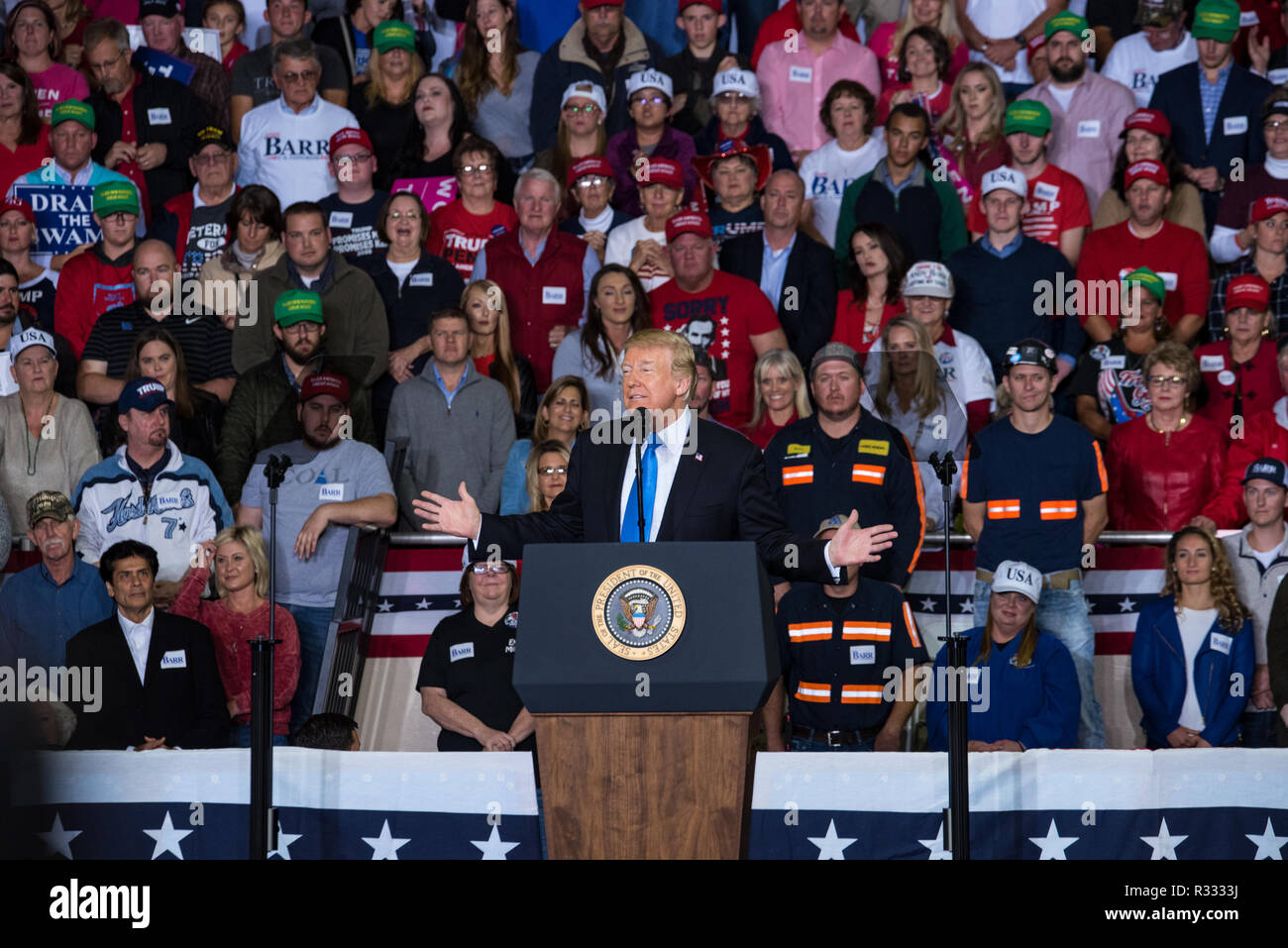 President Donald Trump speaks from behind the podium at the 10.13.18 ...