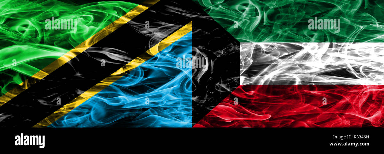 Tanzania vs Kuwait, Kuwaiti smoke flags placed side by side. Thick ...