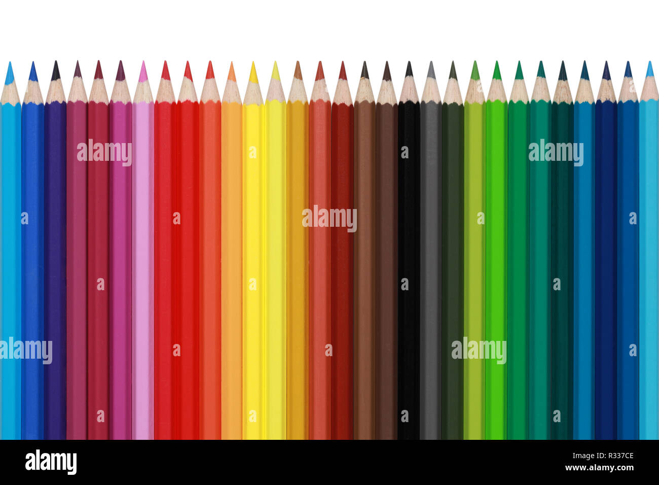 colored pencils in a row,isolated Stock Photo - Alamy