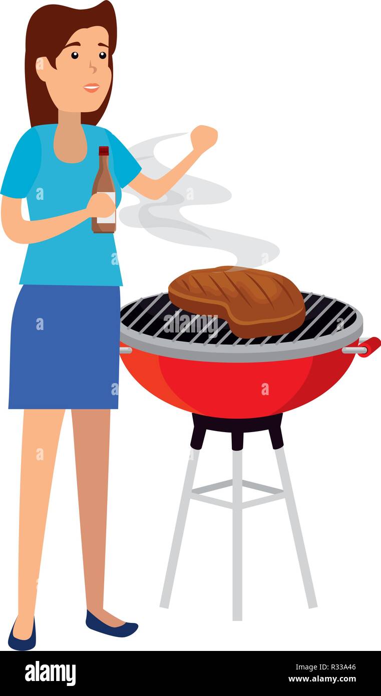woman cooking in bbq grill vector illustration design Stock Vector ...