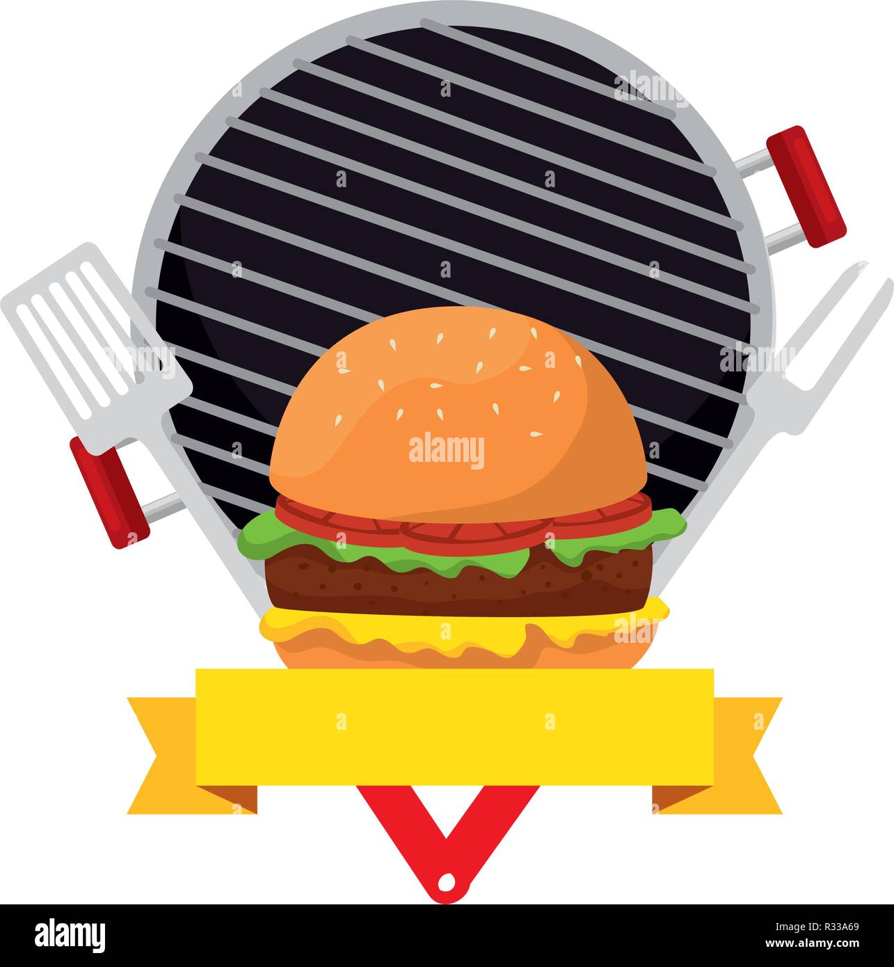 bbq grill oven with burger fast food vector illustration design Stock ...