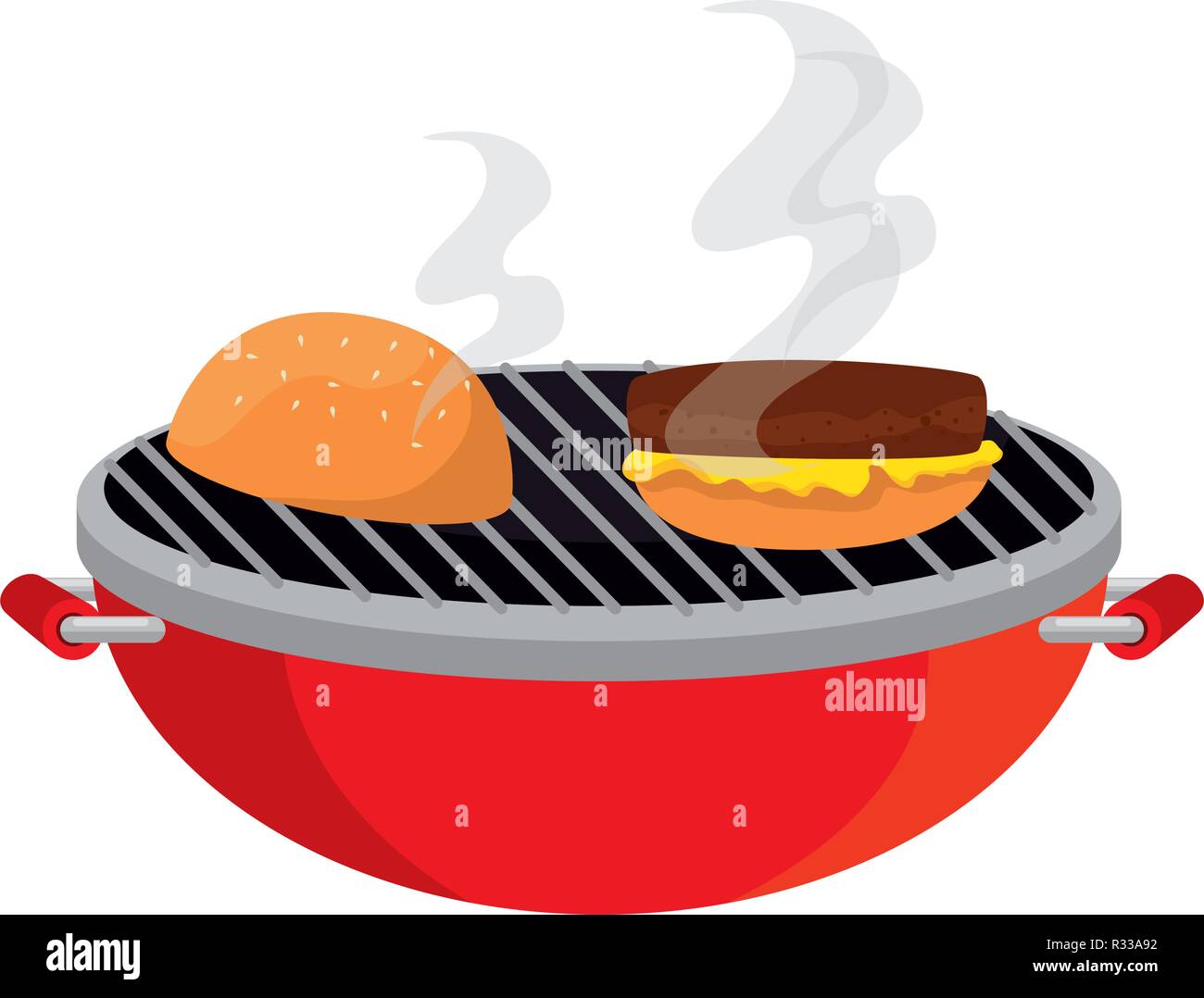 bbq grill oven with burger fast food vector illustration design Stock ...