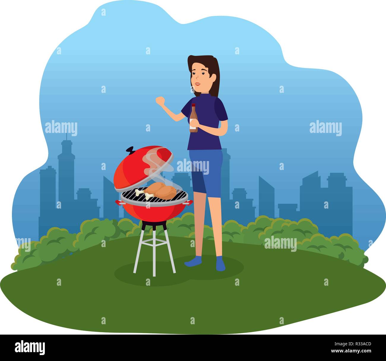 woman cooking in bbq grill in the park vector illustration design Stock ...