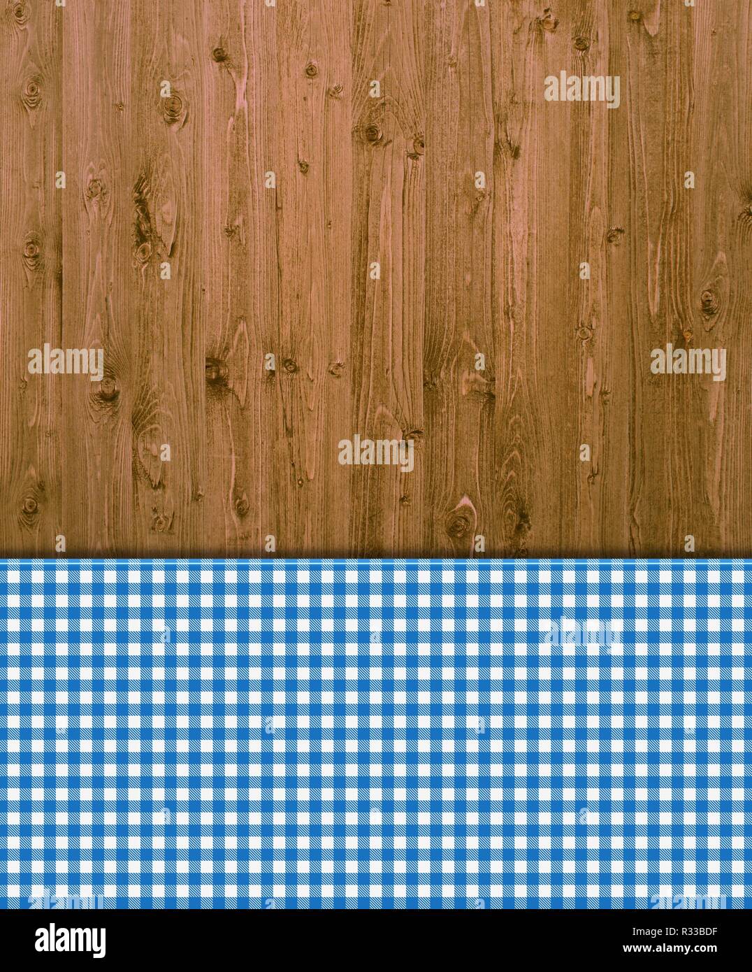 wood background with blue and white tablecloth pattern Stock Photo - Alamy