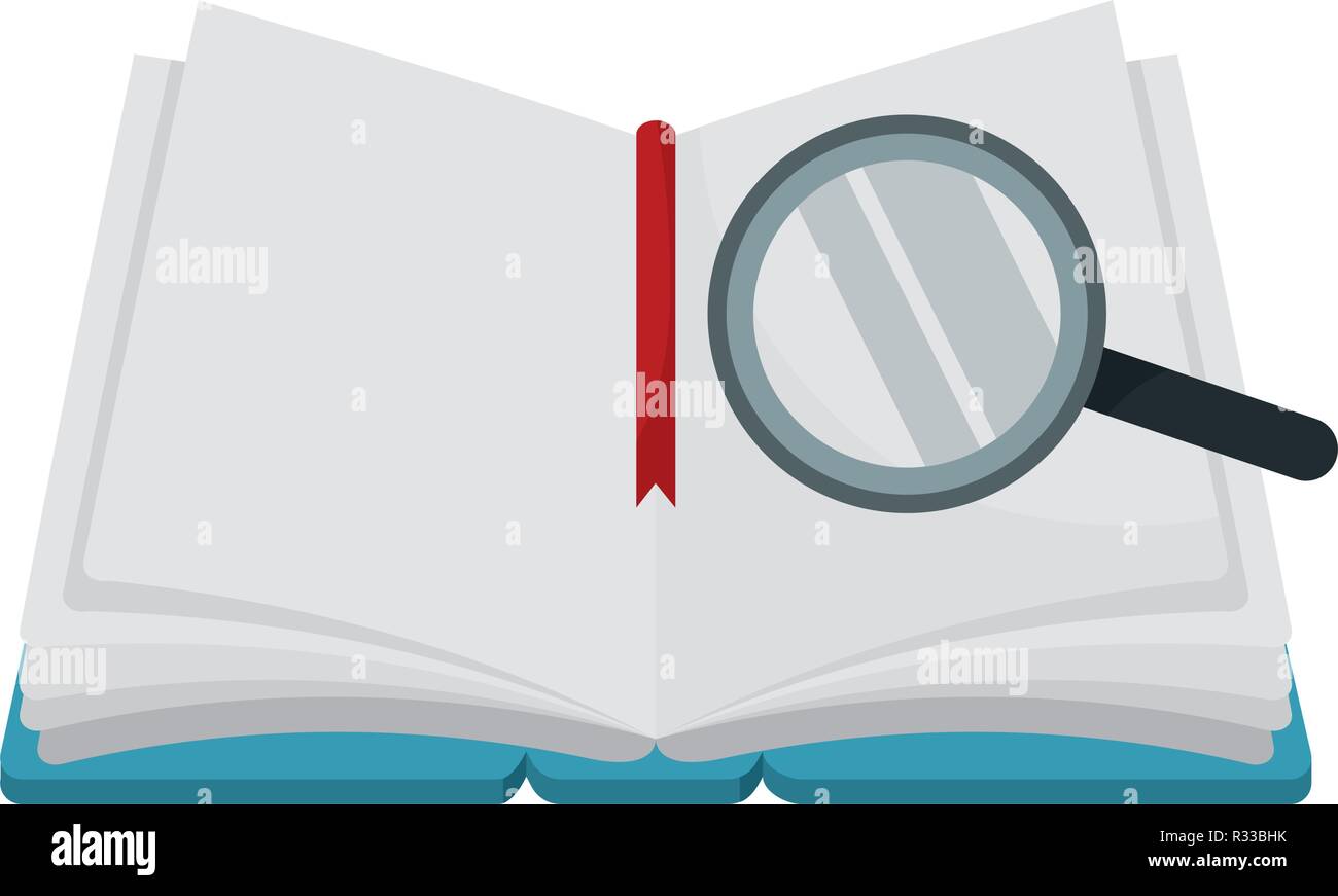 school book with magnifying galass cartoon vector illustration graphic ...