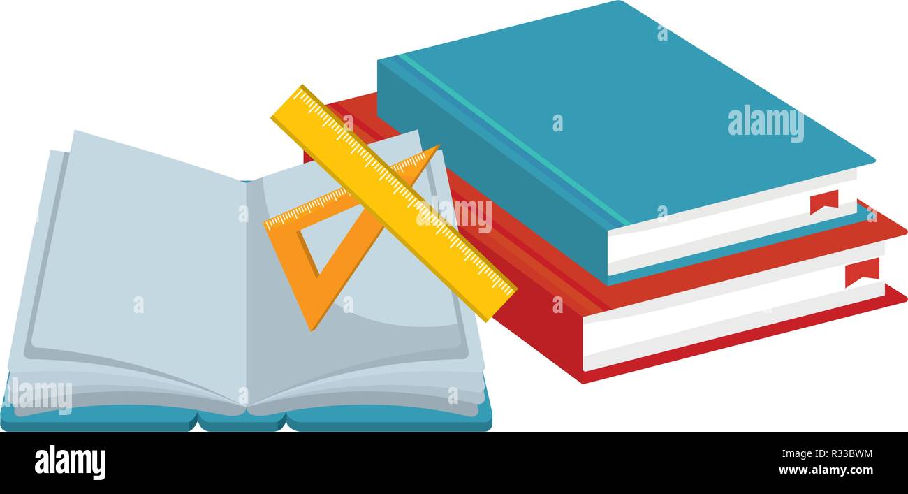 school books with ruler cartoon vector illustration graphic design ...