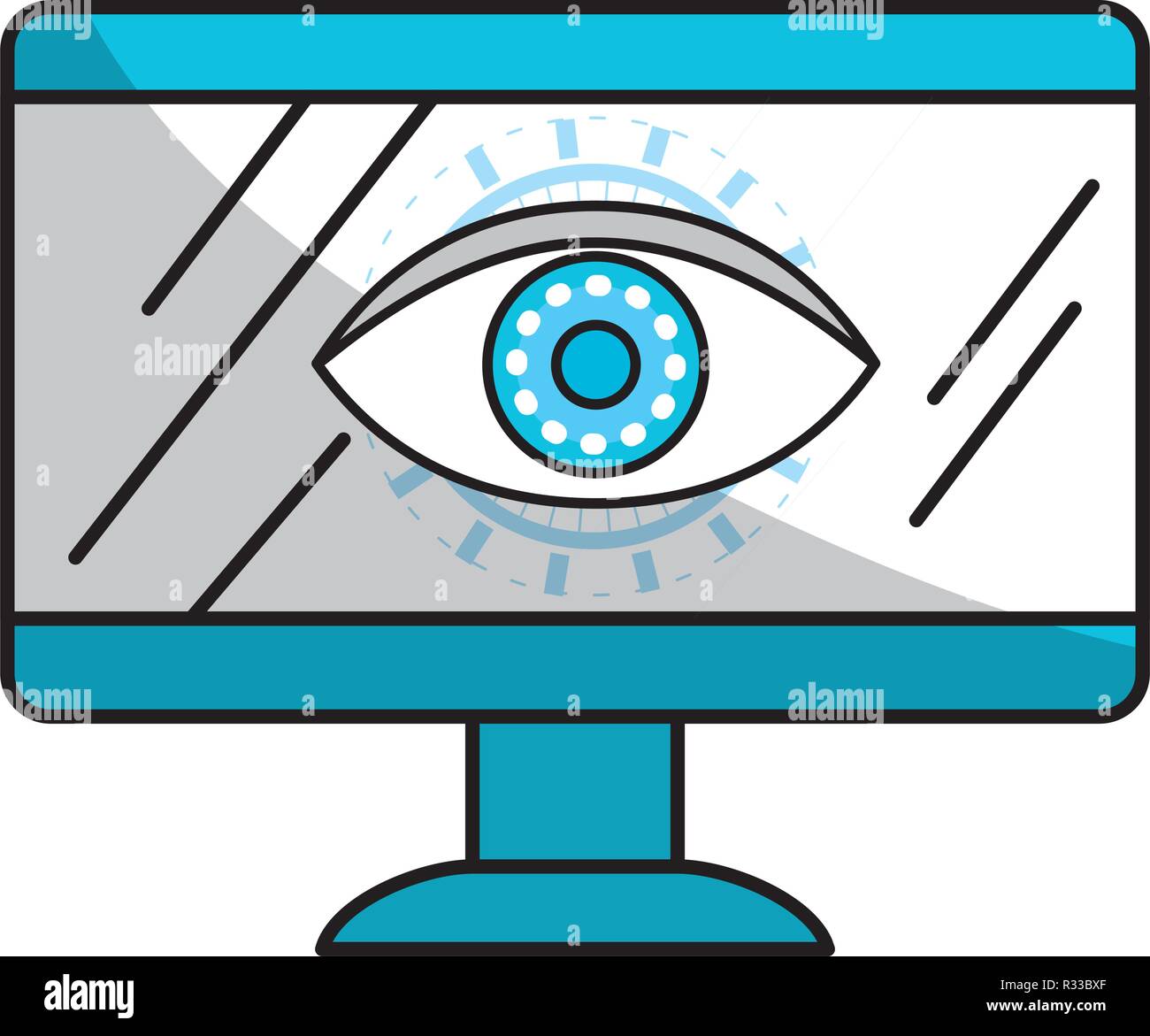 technology computer screen with digital eye cartoon vector illustration ...