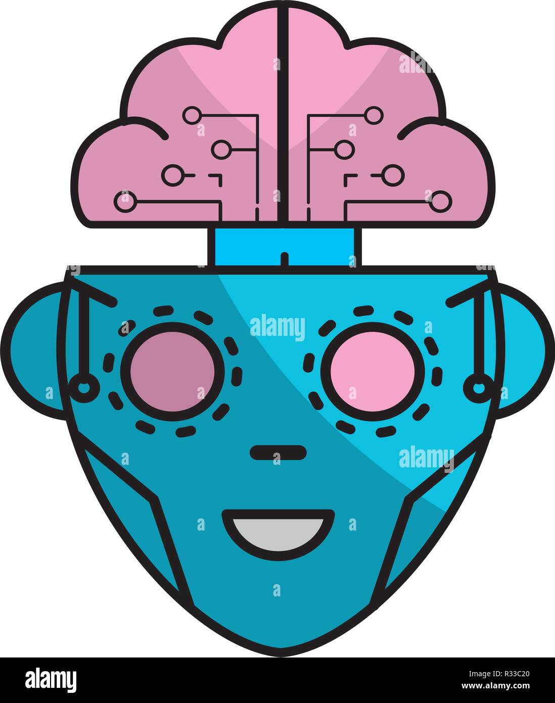 technology digital face with usb device brain cartoon vector ...