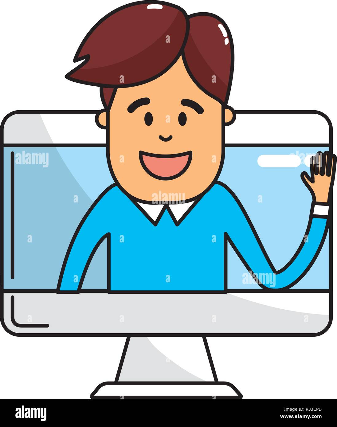 technology computer screen with man greeting cartoon vector ...