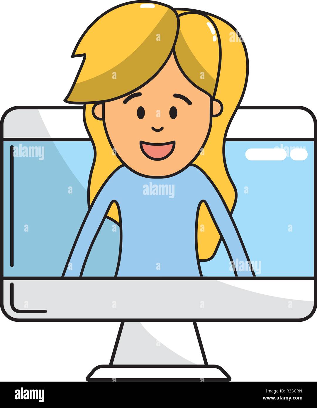 technology computer screen with woman smiling cartoon vector ...