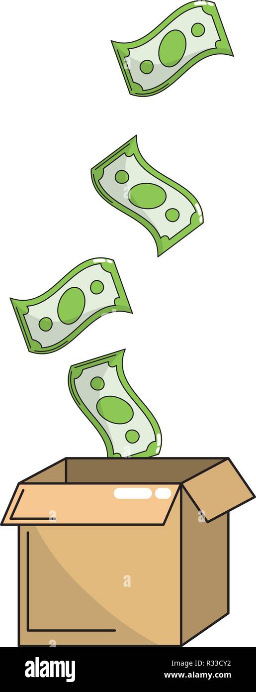 saving money box with bills cartoon vector illustration graphic design ...
