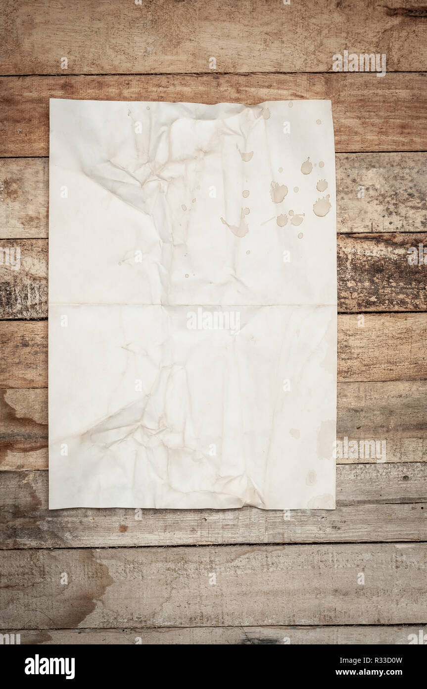Empty Vintage Crumpled paper letter texture on wooden table surface ...