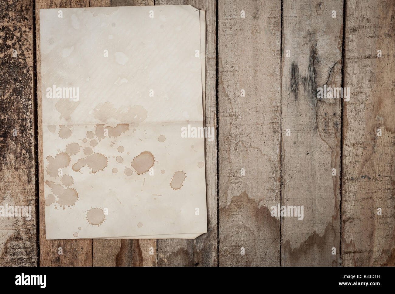 Empty Vintage Crumpled paper letter texture on wooden table surface ...